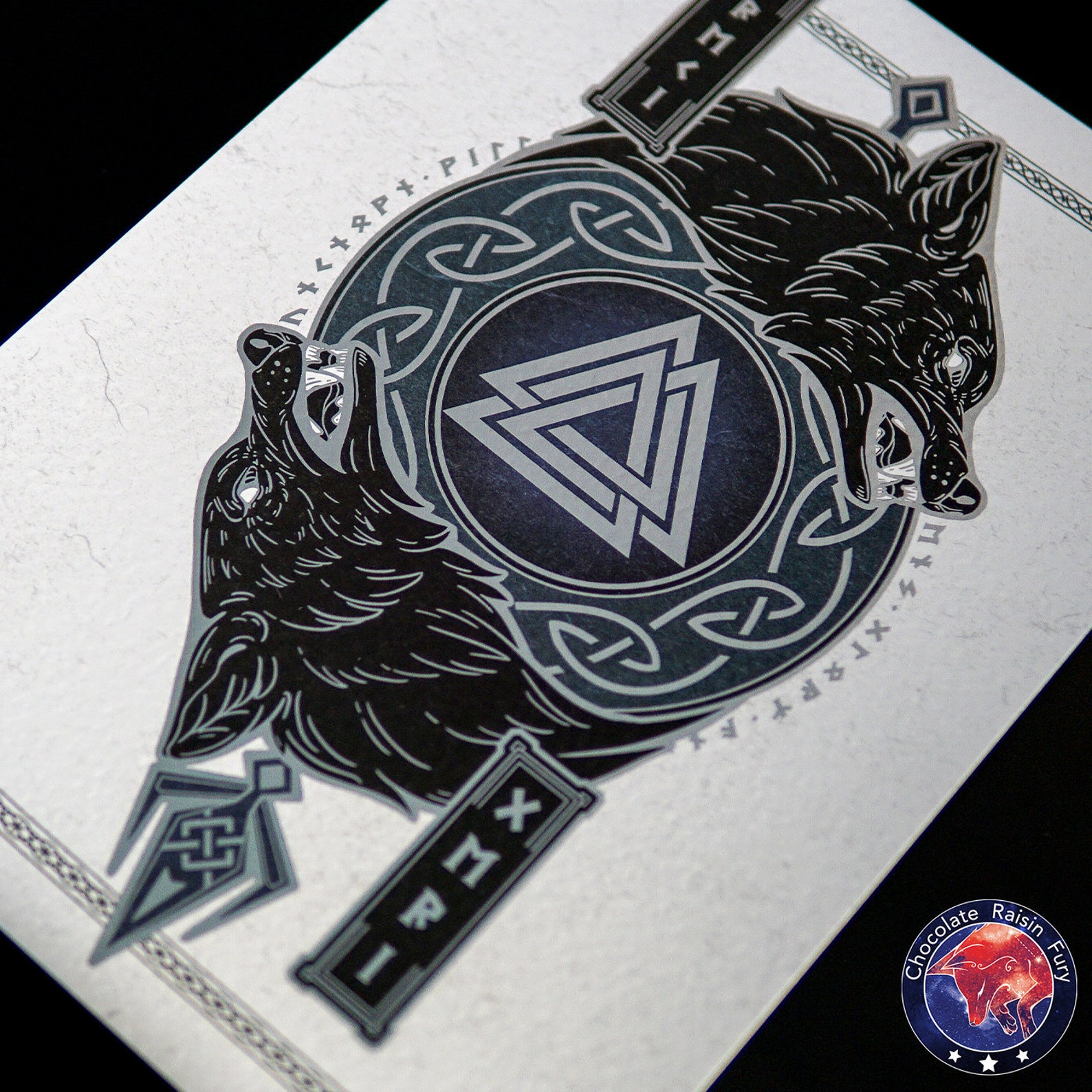 Odin's Wolves A4 Silver Foil Print Geri and Freki Art - Etsy