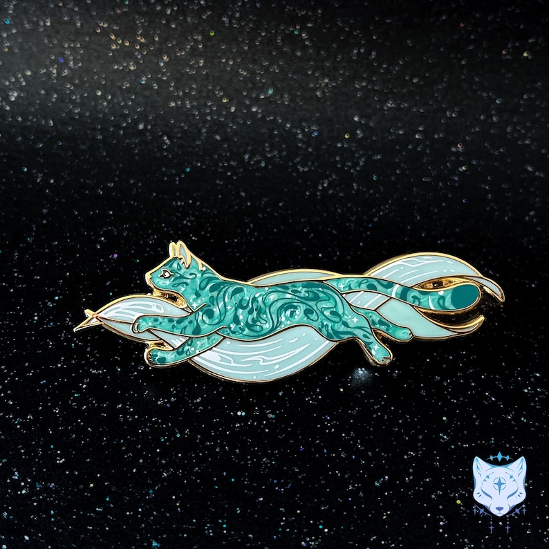 Magnesium Comet Cat Pin: Green Enamel Space Cat - Etsy