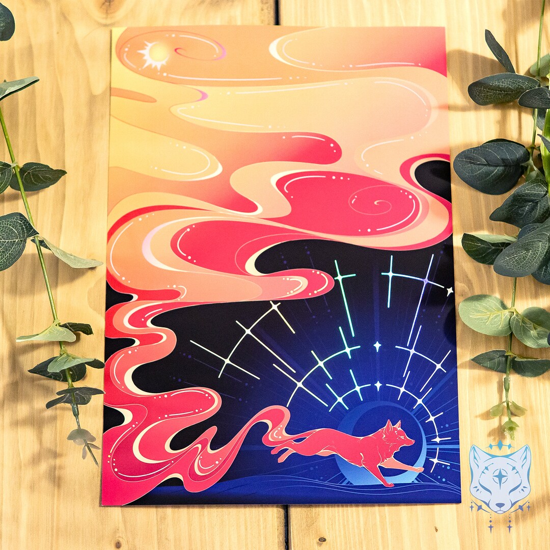 Sunrise Fox - A4 Holographic Foil Print, Fox Print, Galaxy Print, Fox ...