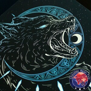 Devour the Sun & Moon Moon A4 Silver Sköll and Hati Foil Print, Norse ...