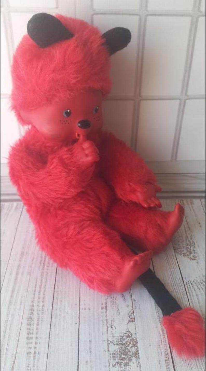 Big Monchichi Sekiguchi Red Devil Plush Soft Japanese Toy Doll 12inch ...