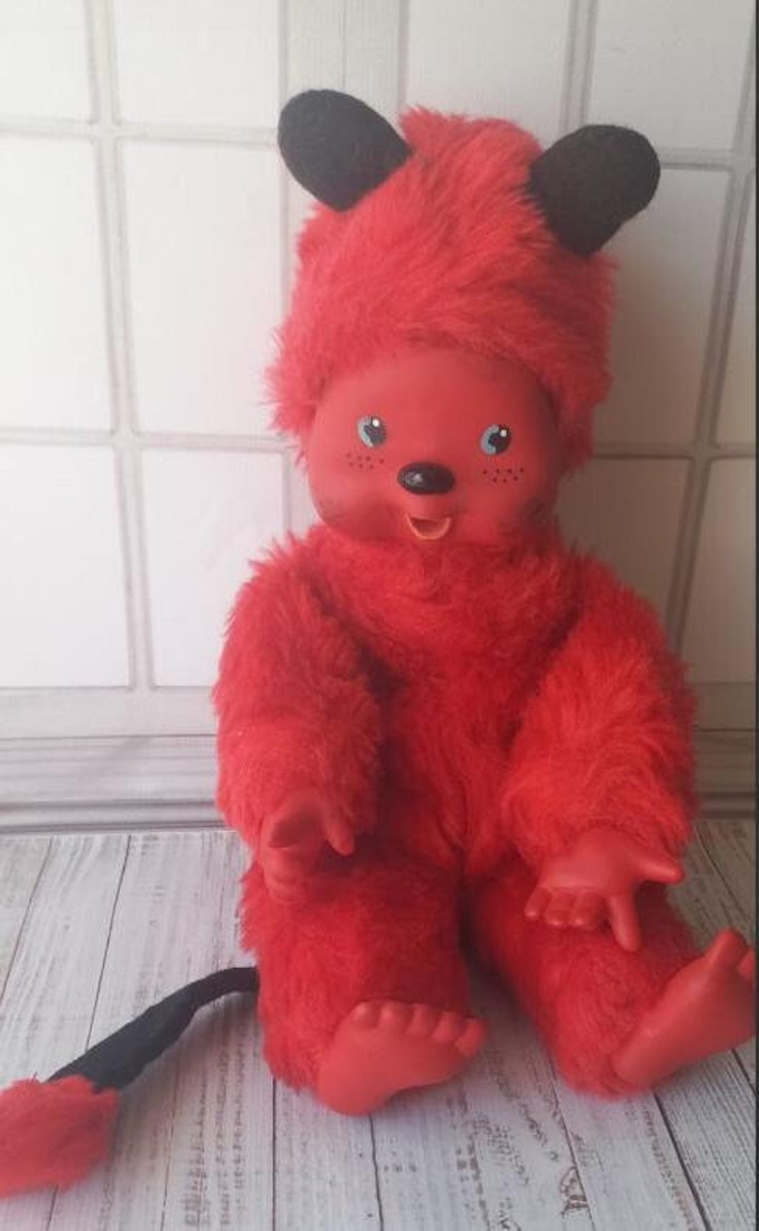 Big Monchichi Sekiguchi Red Devil Plush Soft Japanese Toy Doll 12inch ...