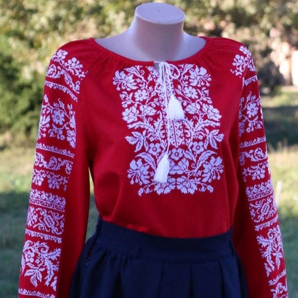 Red Peasant Blouse - Etsy