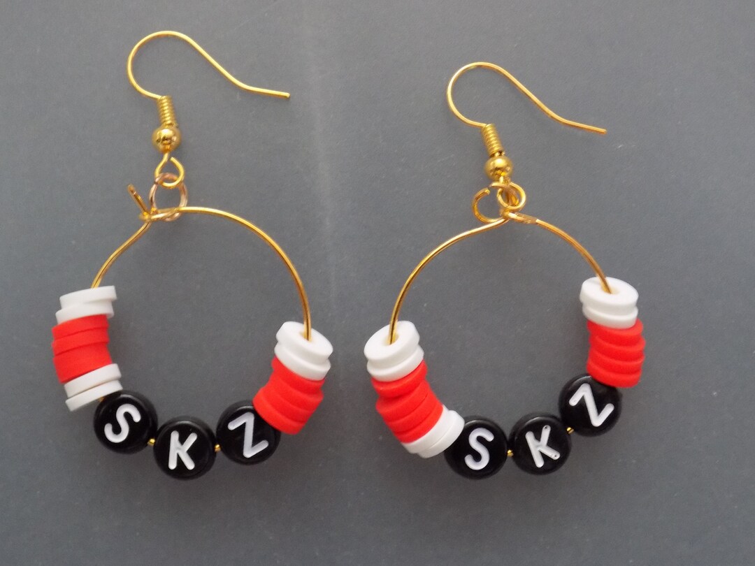 Handmade Stray Kids Hooped Dangle Drop Earrings Stay Kpop Fandom Red ...