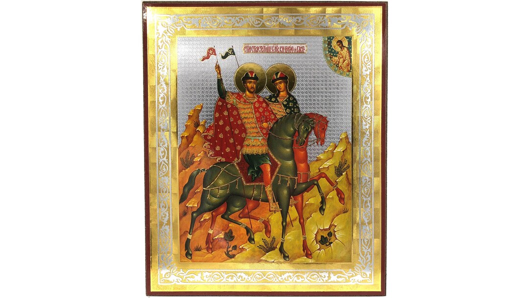 Boris and Gleb Wooden Orthodox Icon / 4.30 X 5.30 Inch (11cm X 13.5cm ...