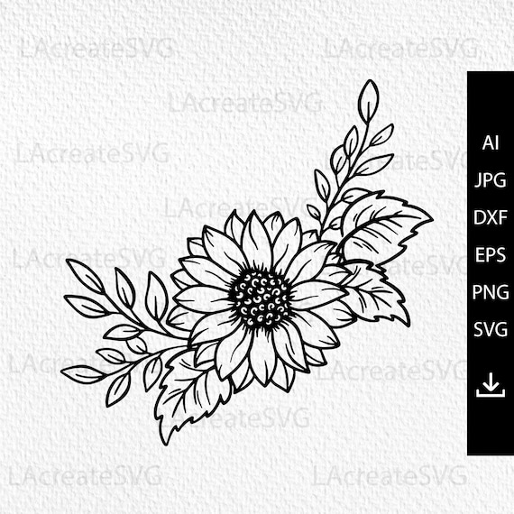 Sunflower With Leaves Svg Sunflower Floral Border Svg Wild Etsy
