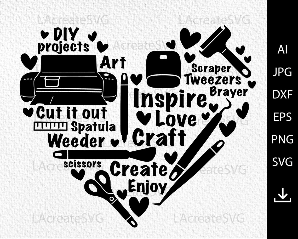 Love Heart Crafter Quote SVG, Funny Crafting Shirt SVG Craft Tools ...