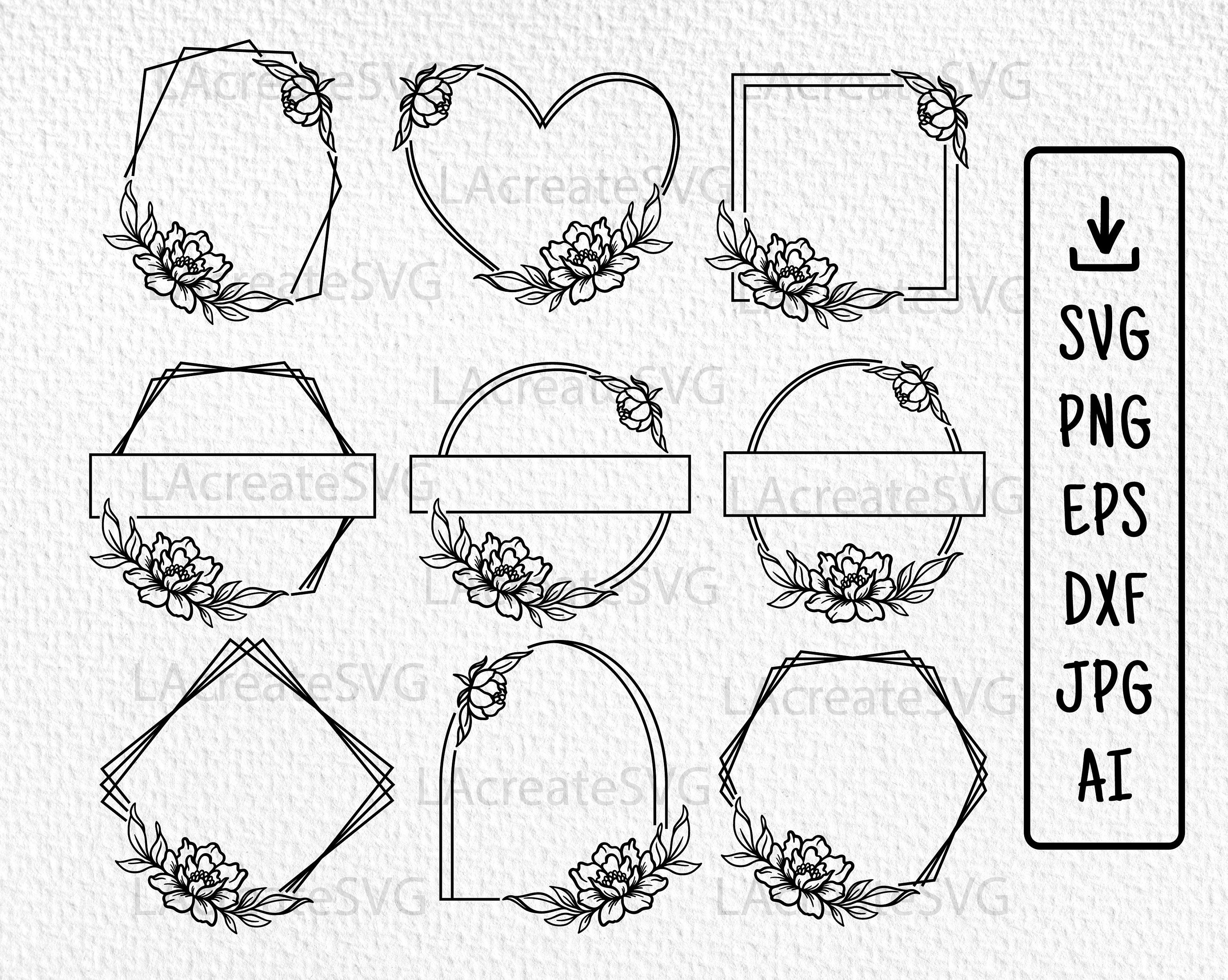 9 Peony Floral Wreath Bundle Svg Png Dxf Split Monogram - Etsy