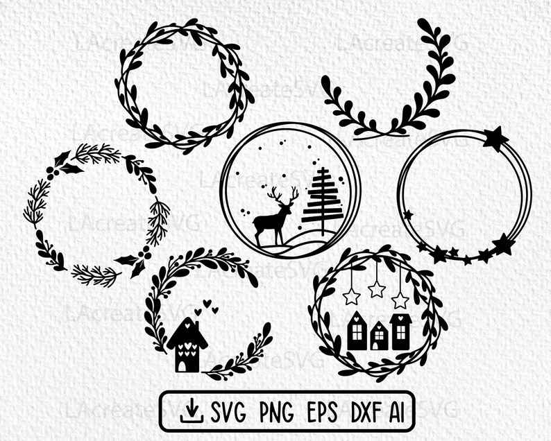 Weihnachten Kreis Kranz Bundle SVG Dxf Png, Winter runden Rahmen ...