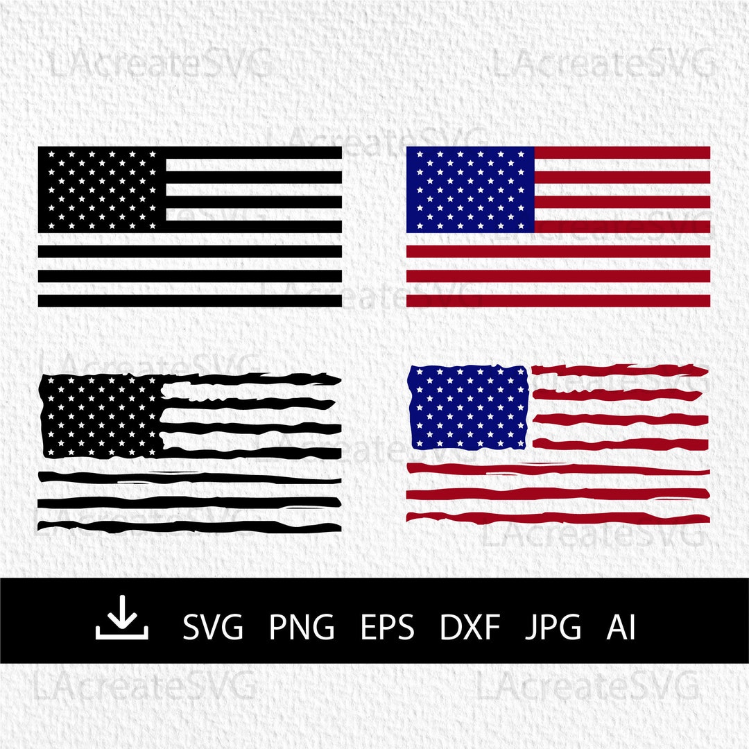 USA Flag Svg File, Distressed USA Flag Svg, 4 Designs Bundle, American ...