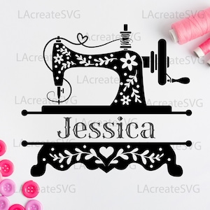 Sewing Machine Logo SVG PNG DXF, Sewing Split Monogram Frame Svg ...