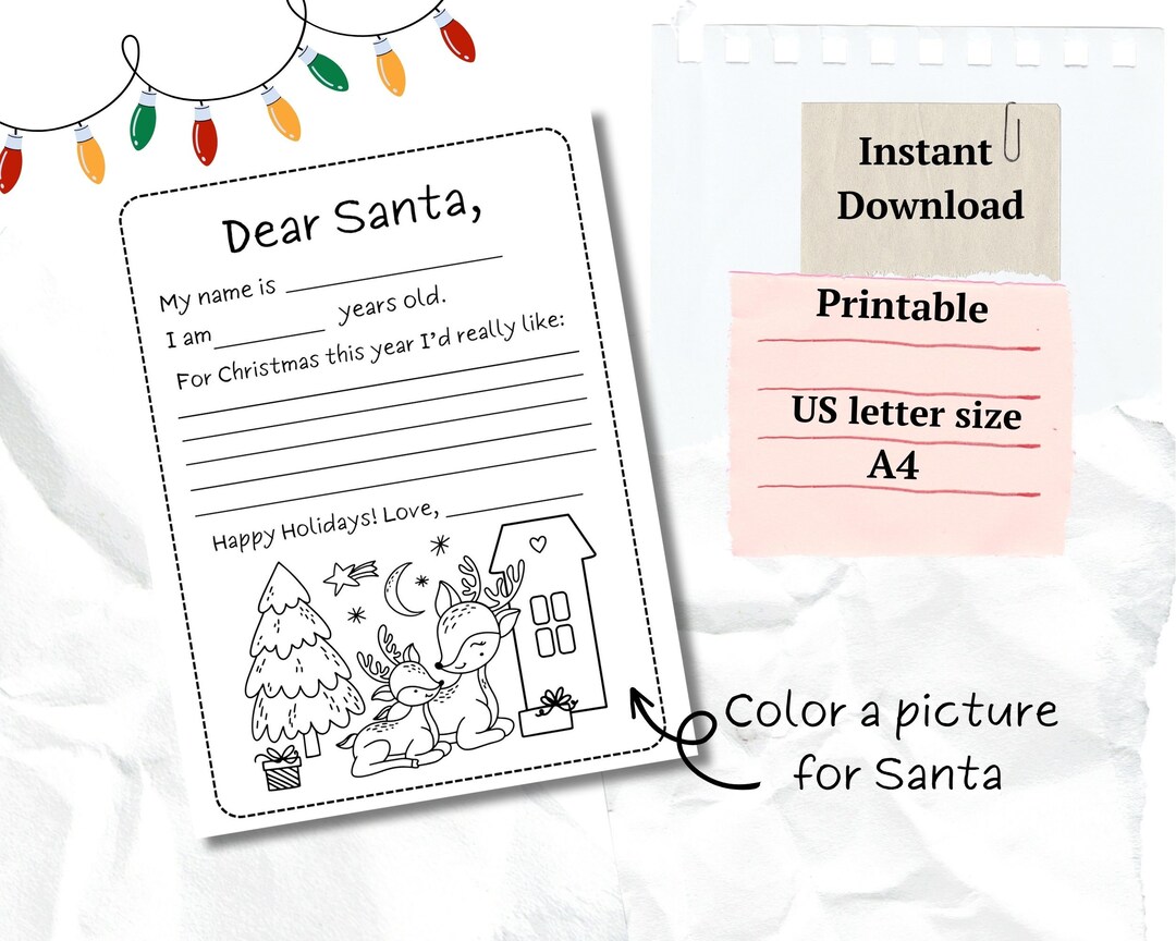 Dear Santa Printable, Letter to Santa Template, Kid's Christmas Letter ...