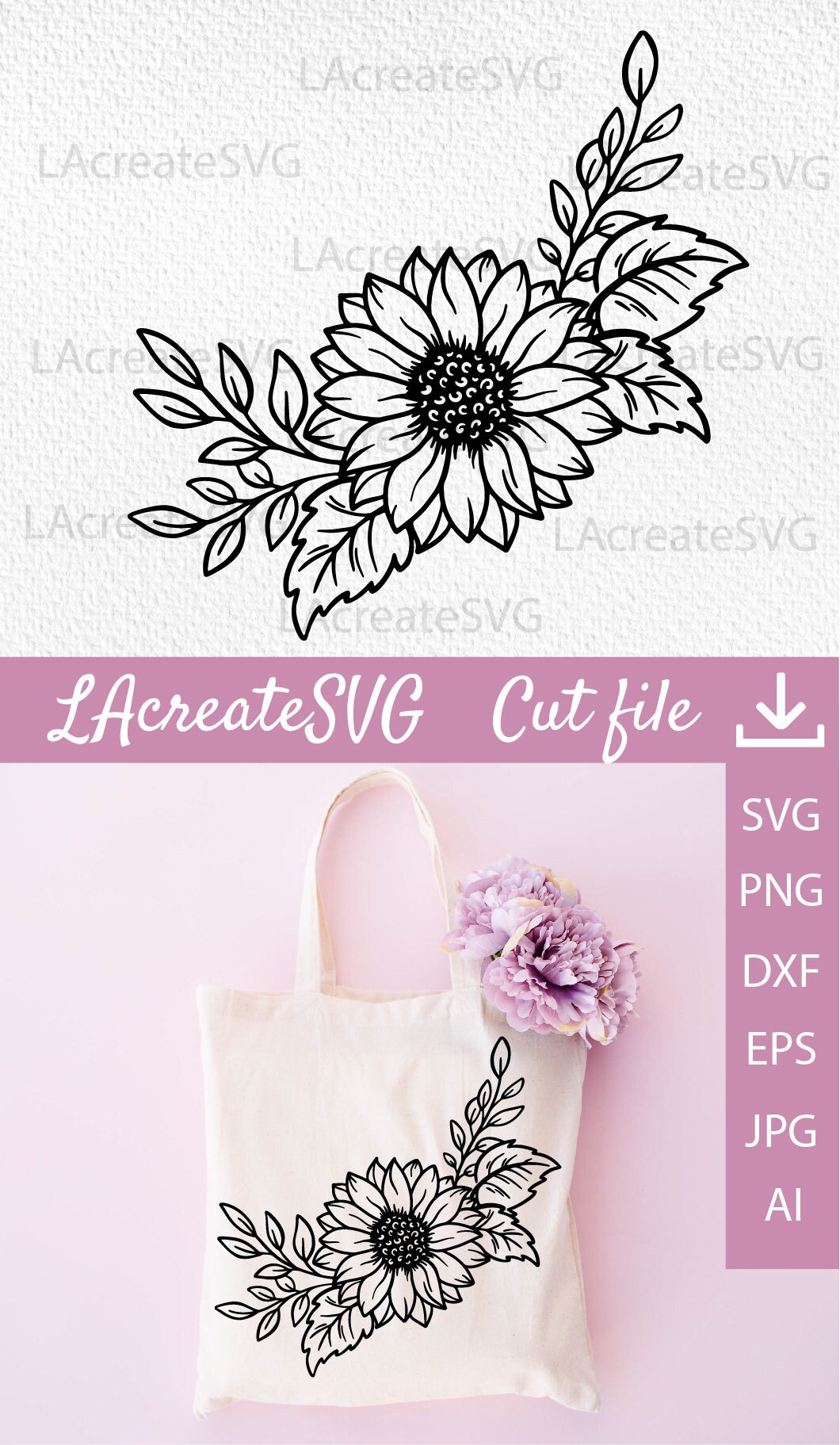 Sunflower With Leaves Svg Sunflower Floral Border Svg Wild - Etsy