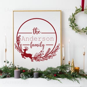 The Family Monogram Svg, Christmas Wreath Svg, the Last Name Round ...