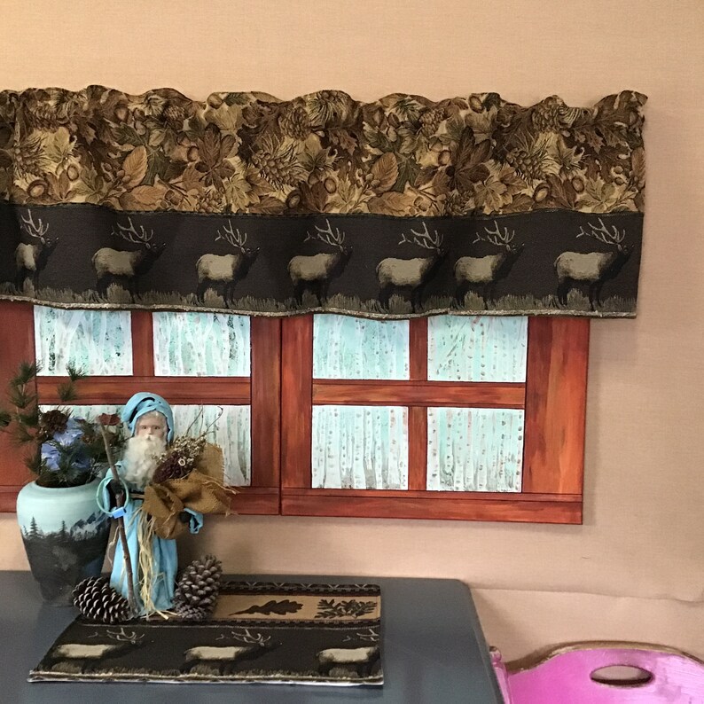 Elk and Leaf Tapestry Valance. Rustic Cabin Decor Log Cabin - Etsy