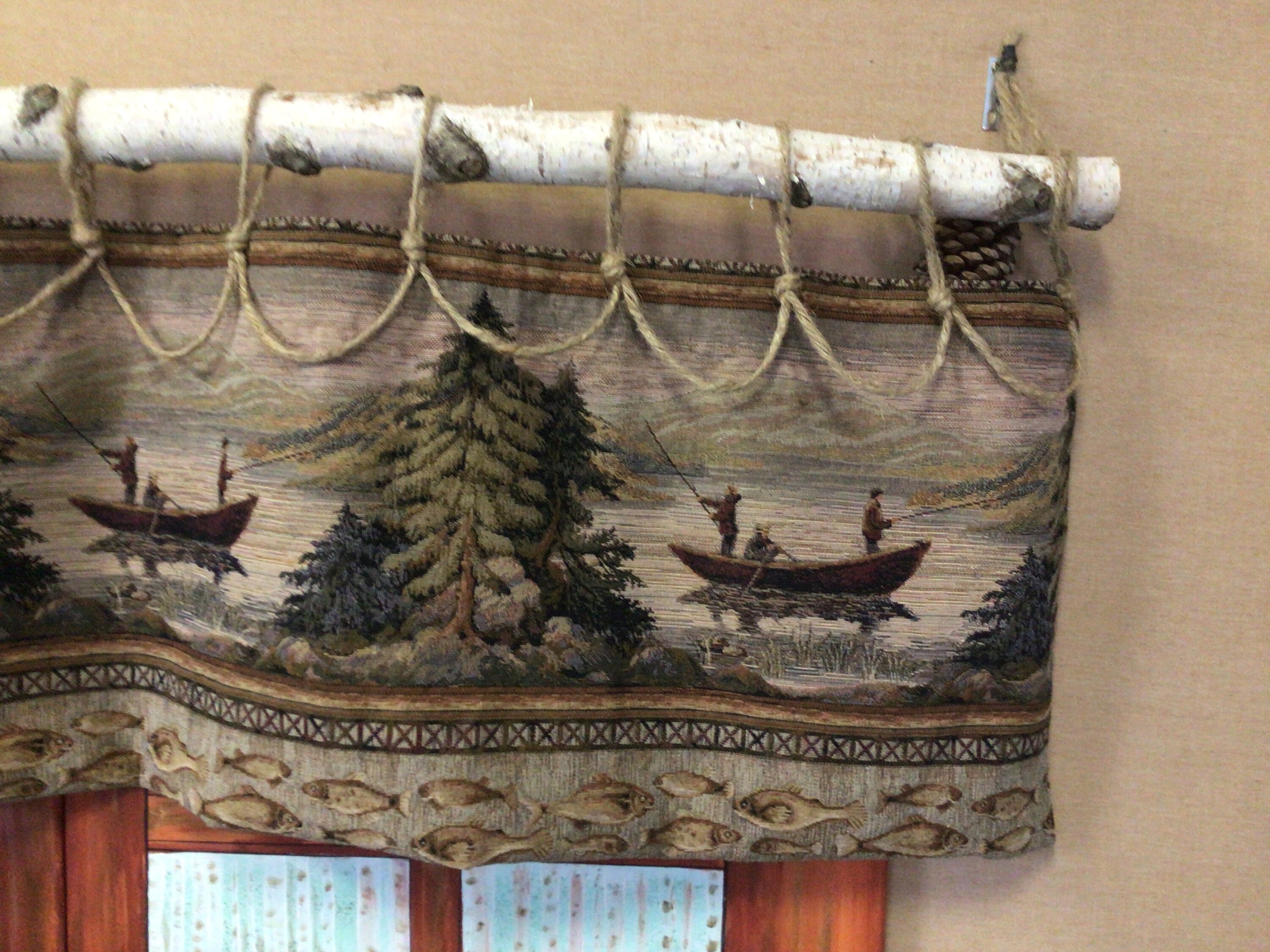 Jute Rope Tab Top Fishing Boat Tapestry Valance: Rustic Cabin Decor ...