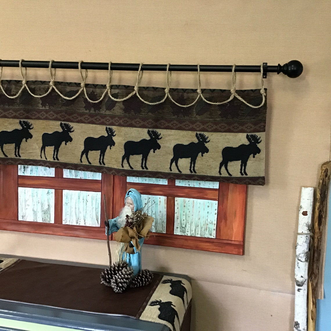 Cabin Decor Tapestry Jute Rope Tab Top Valance Woodstock - Etsy
