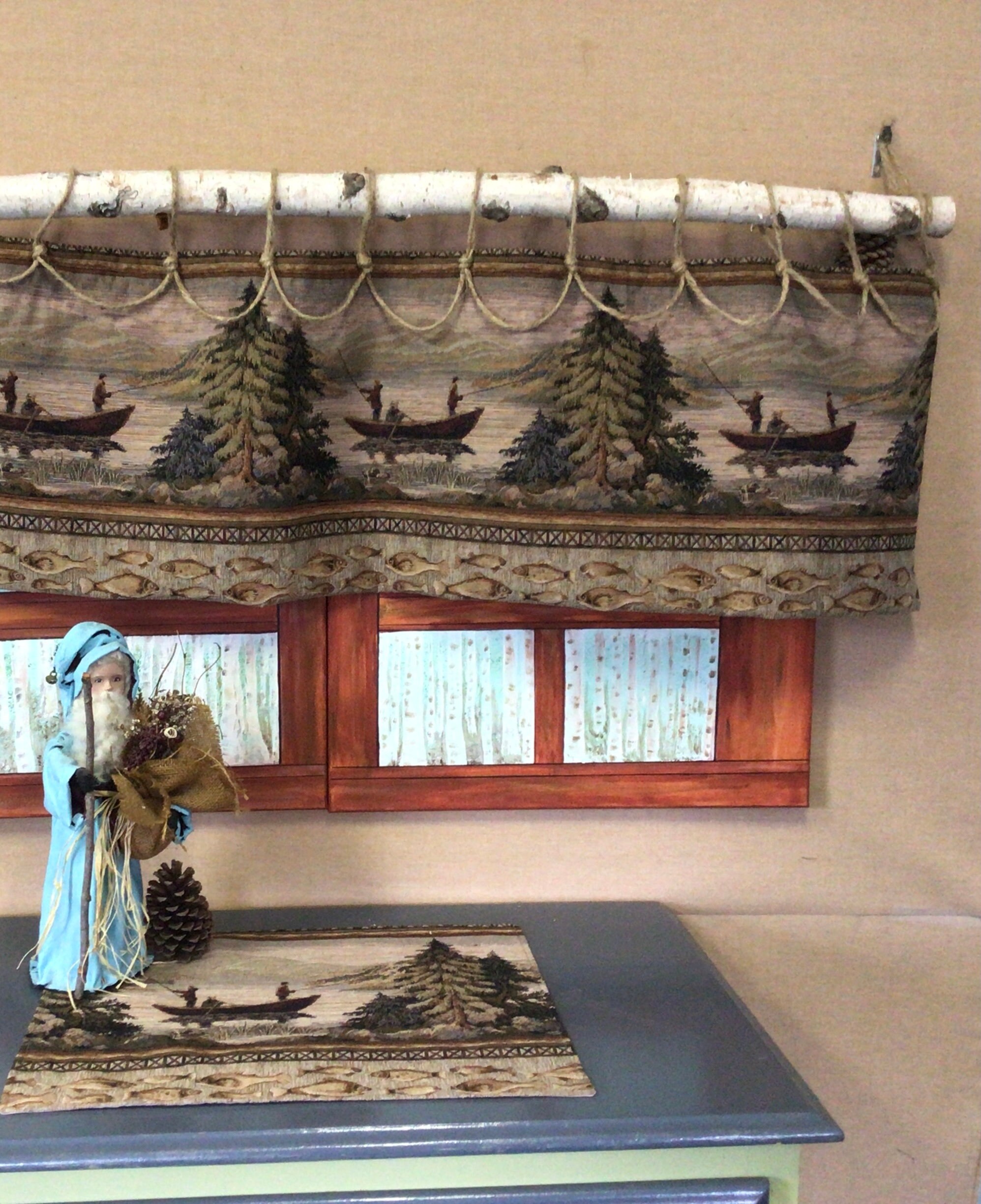 Jute Rope Tab Top Fishing Boat Tapestry Valance: Rustic Cabin Decor ...