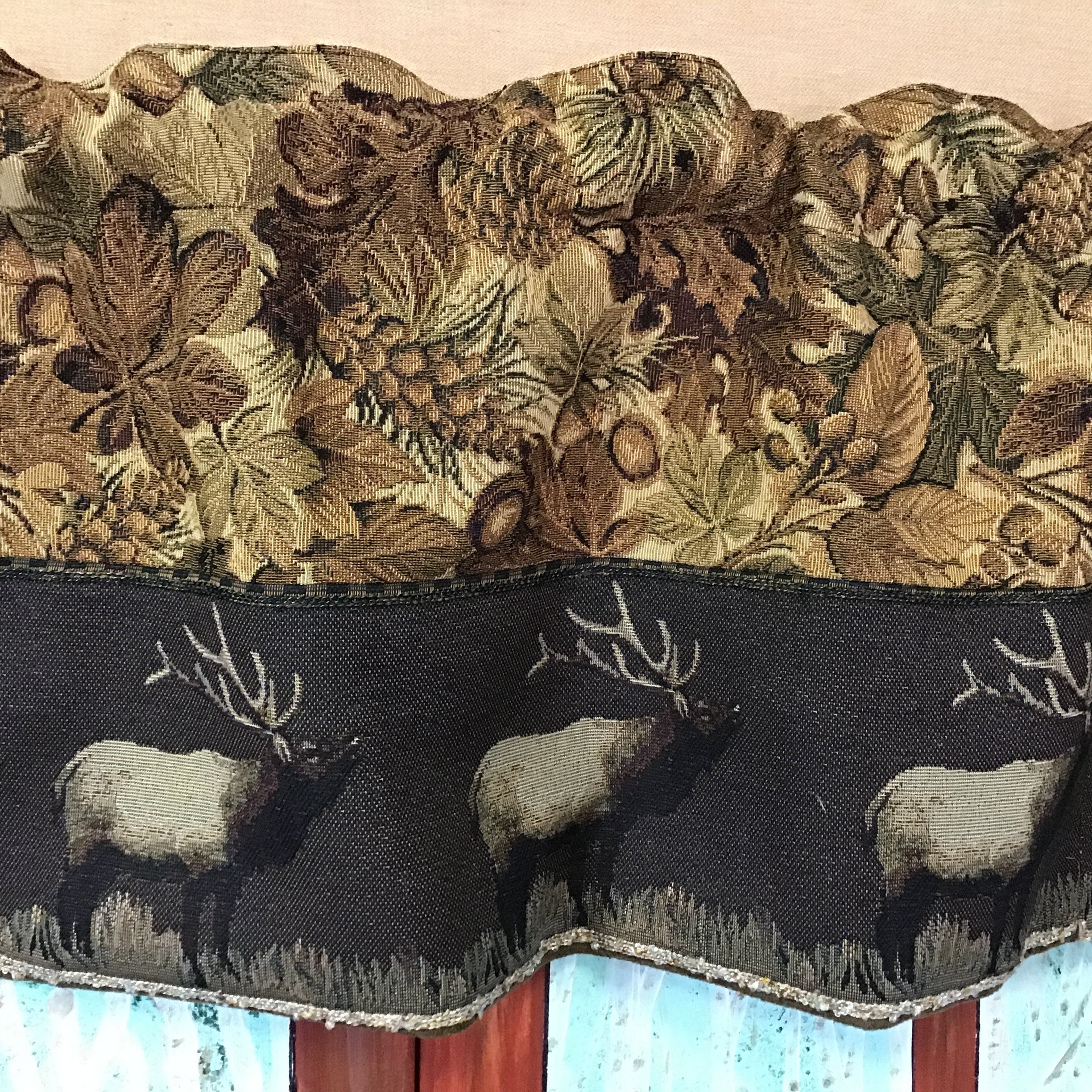 Elk and Leaf Tapestry Valance. Rustic Cabin Decor Log Cabin - Etsy