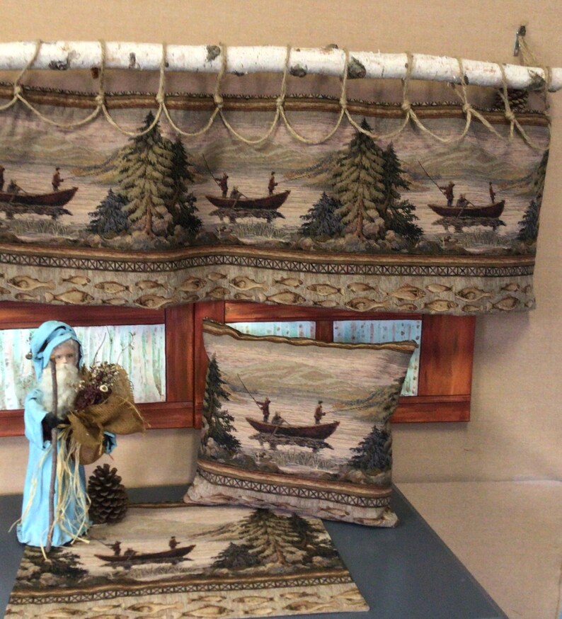 Jute Rope Tab Top Fishing Boat Tapestry Valance: Rustic Cabin Decor ...