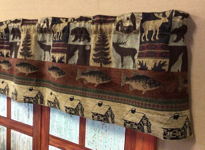 3 1/2 Inch Rod Pocket Cabin Valance Elk Moose Bear Wolf Fish - Etsy