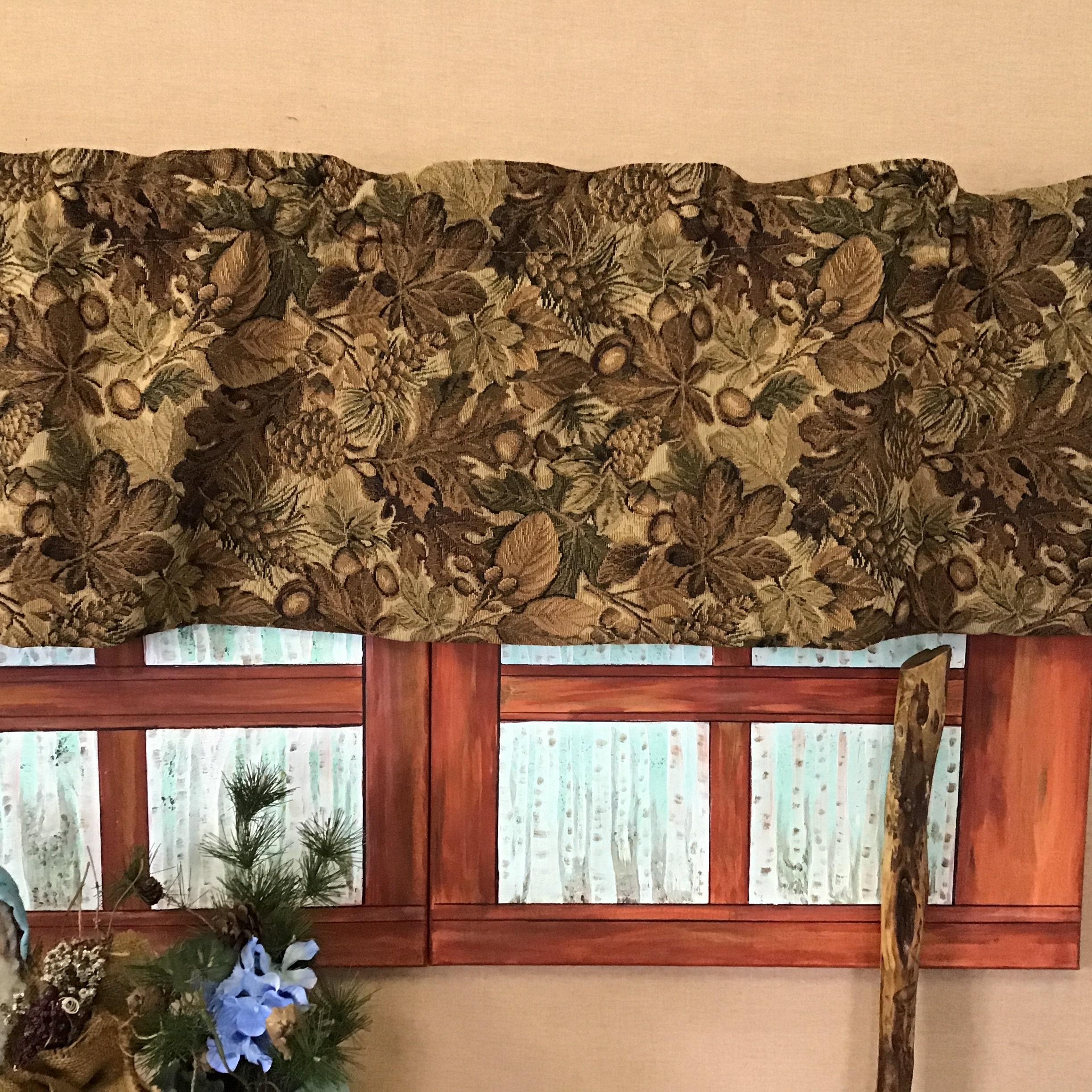Leaf Acorn Pinecone Tapestry Valance. Rustic Cabin Decor - Etsy Hong Kong