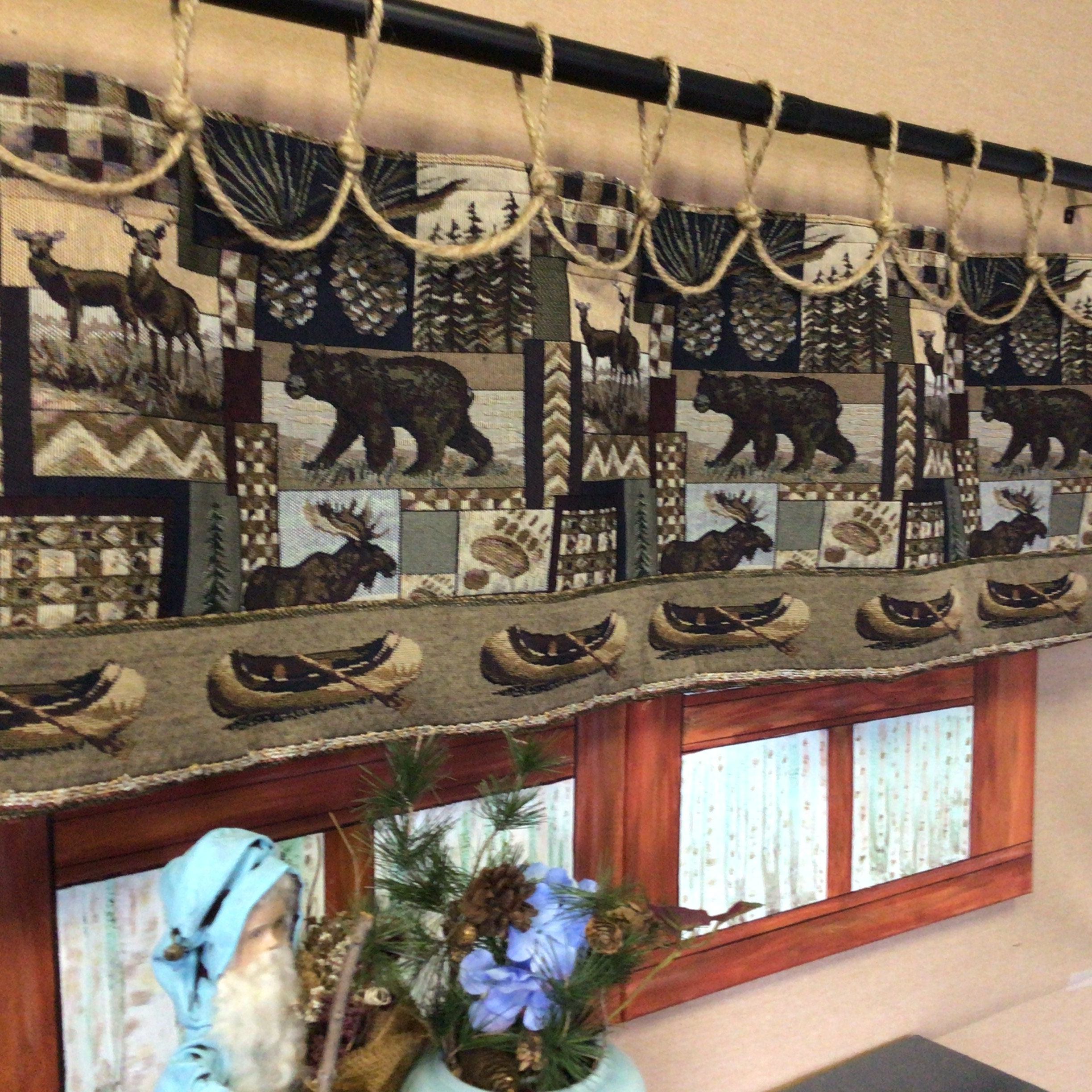 Jute Rope Tab Top Valance, Canoe Patchwork, USA Sewn (pole Not Included ...