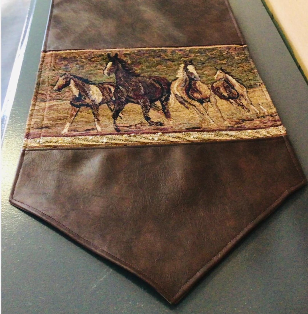 USA Made Horse Table Runner: Faux Leather Rustic Cabin Decor - Etsy