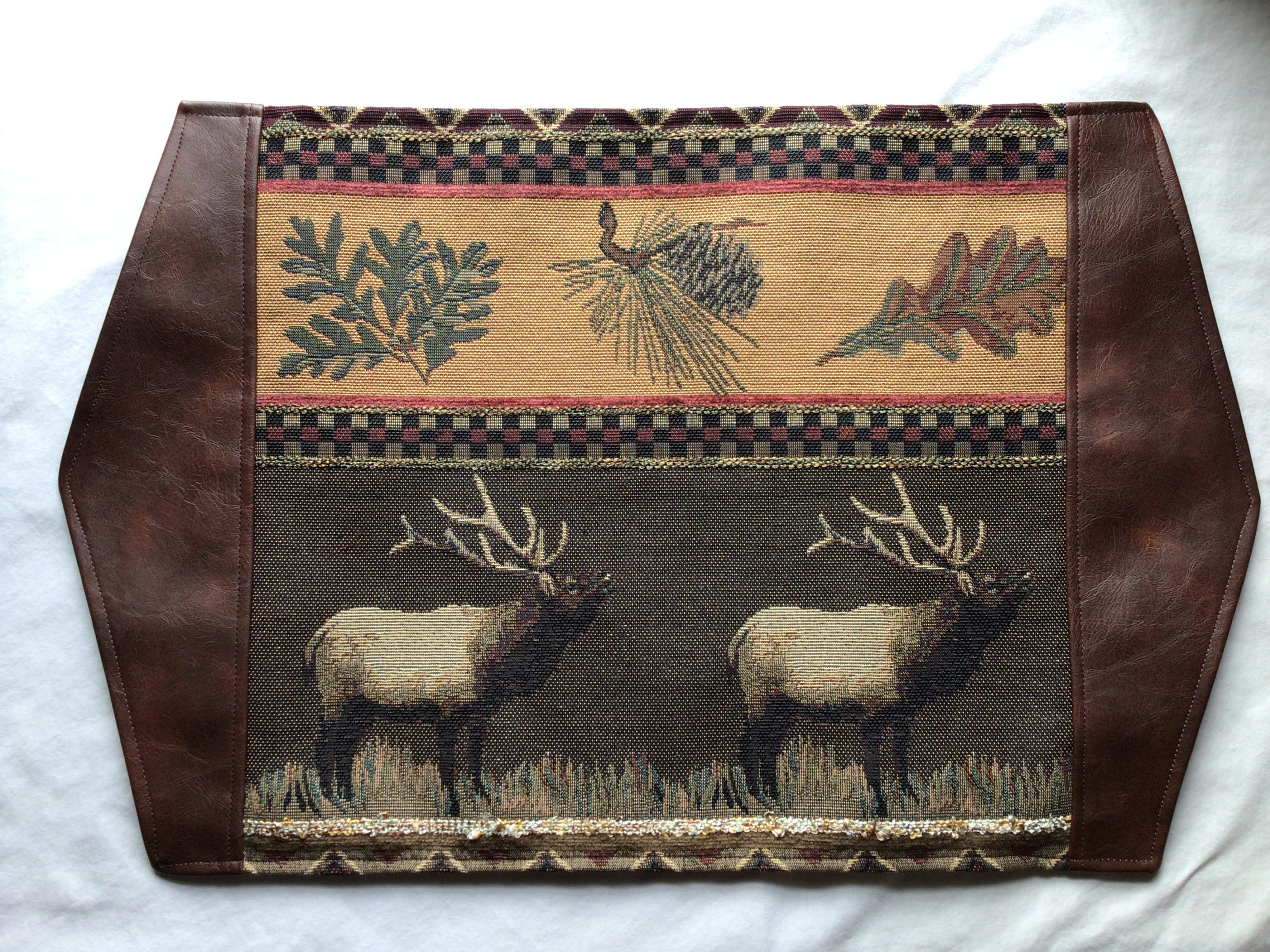 Kitchen & Dining Elk table runner log cabin furniture tooled faux ...