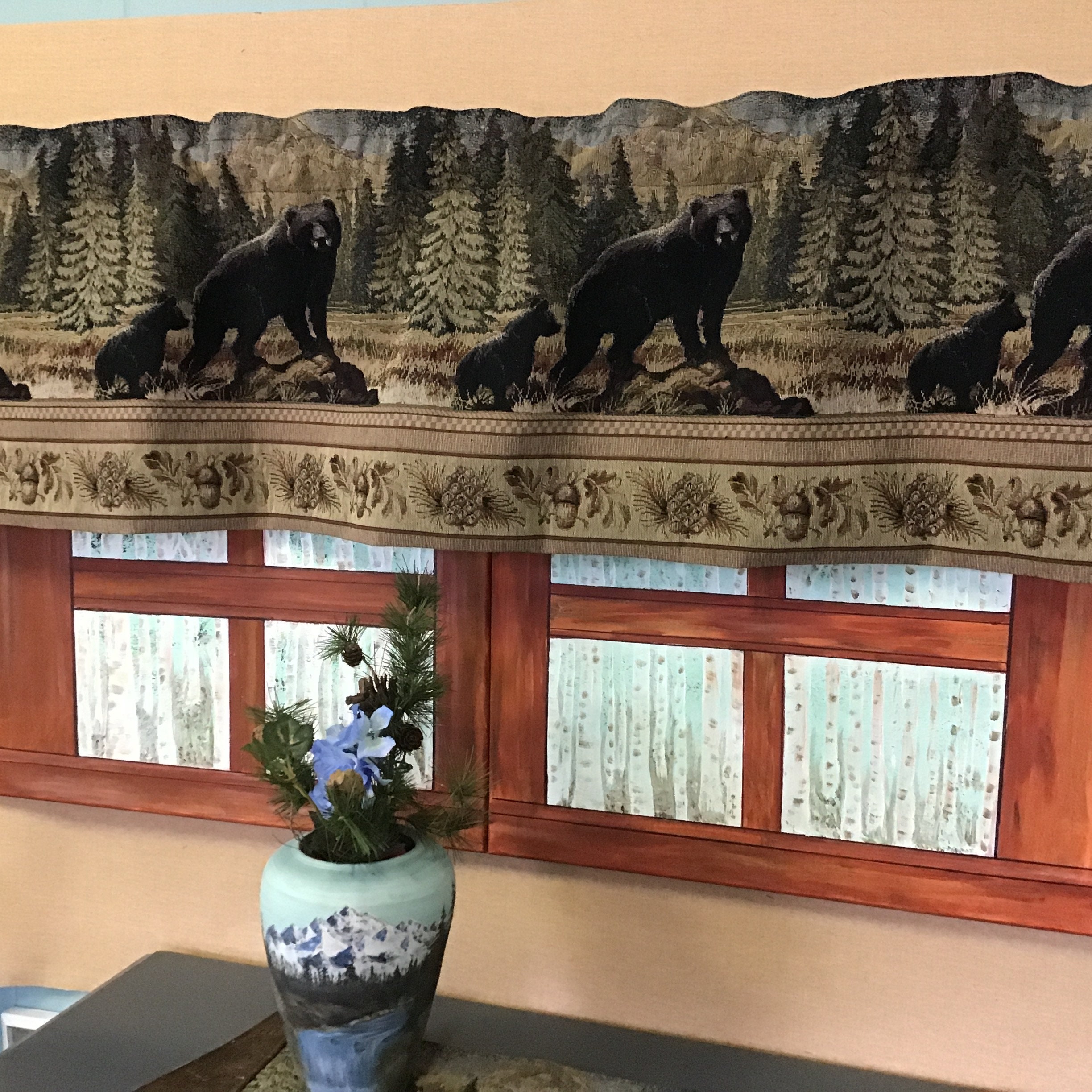 Tapestry Valance. Rustic Cabin Decor Curtain Bear Cub Log - Etsy Canada