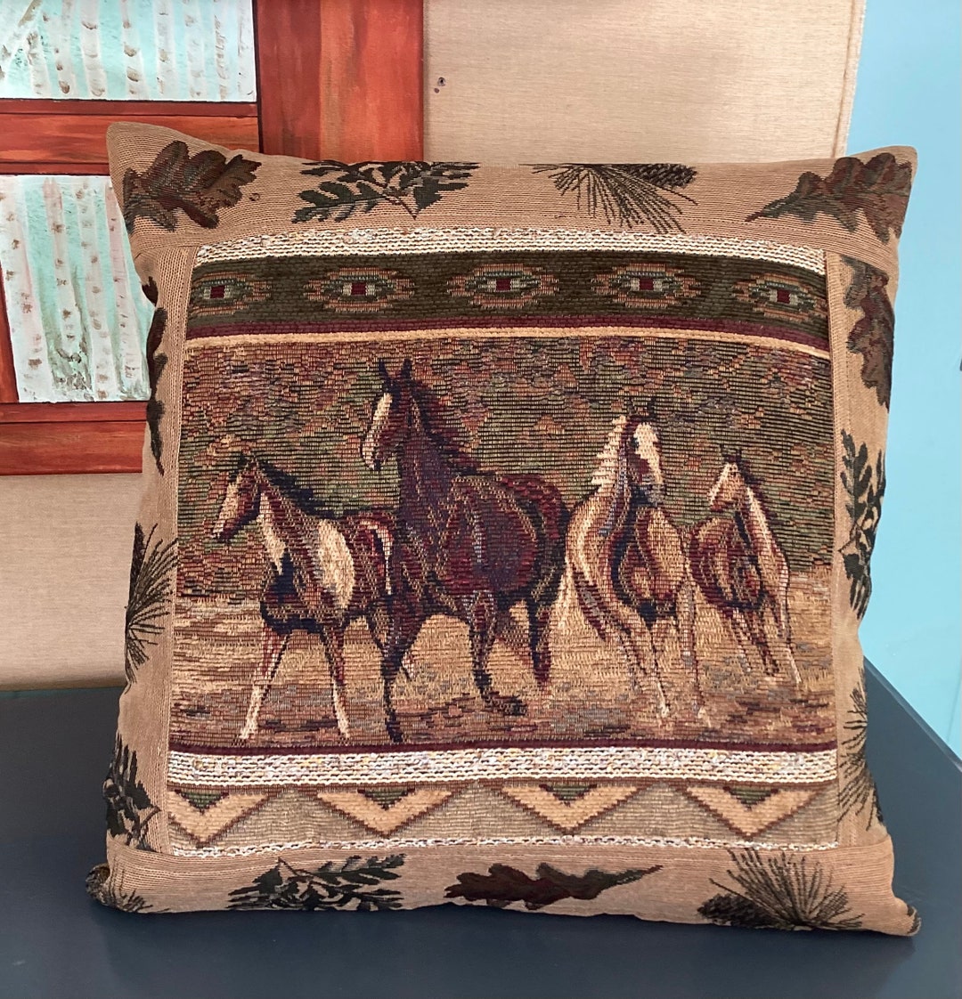 USA Made Horse Pillows, Log Cabin Furniture, Rustic Cabin Decor, Ranch ...