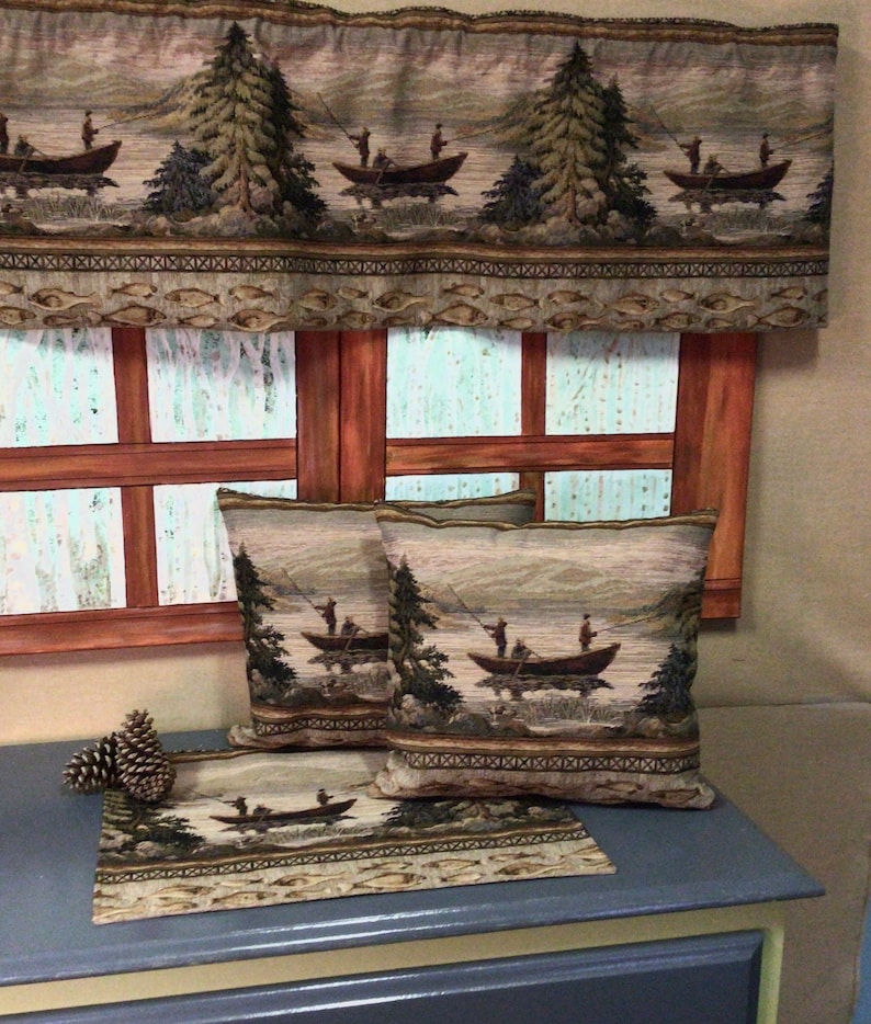 3 1/2 Inch Rod Pocket Fishing Boat Tapestry Valance. Rustic | Etsy