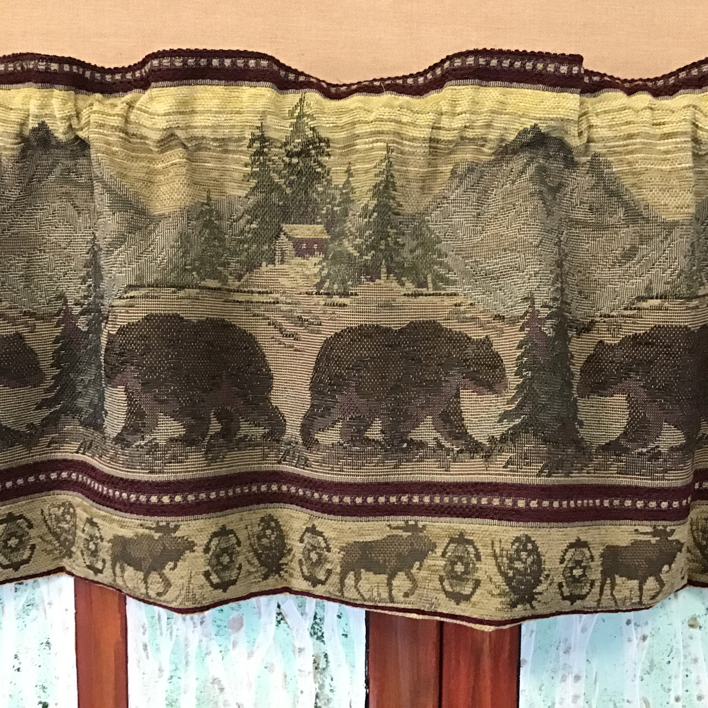 Southwest bear Tapestry valance. Rustic Cabin decor. Log cabin | Etsy