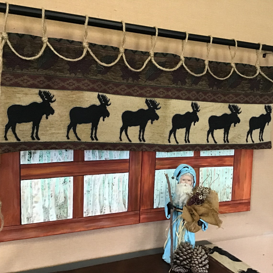 Cabin Decor Tapestry Jute Rope Tab Top Valance Woodstock - Etsy