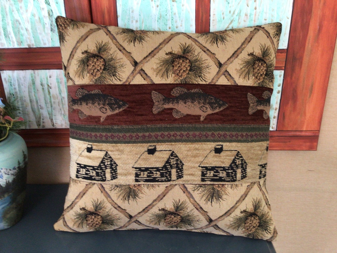USA Made Pillows, Pinecone, Cabin, Fish, Rustic Cabin Decor, Log Cabin ...