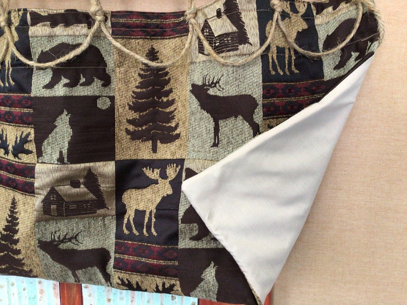 Moose Elk Bear Wolf Patchwork Jute Rope Tab Top Cabin Valance - Etsy