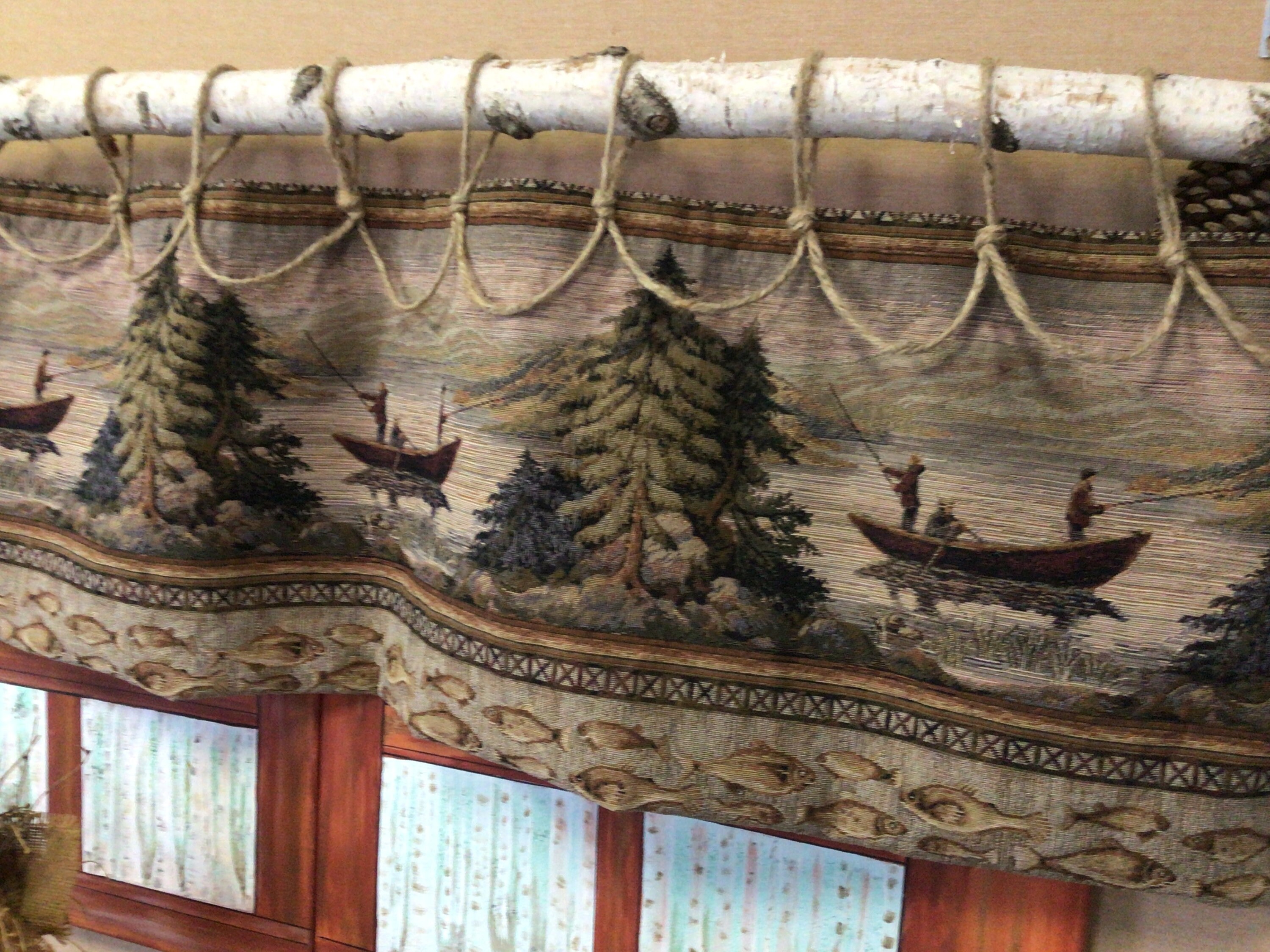 Jute Rope Tab Top Fishing Boat Tapestry Valance: Rustic Cabin Decor ...