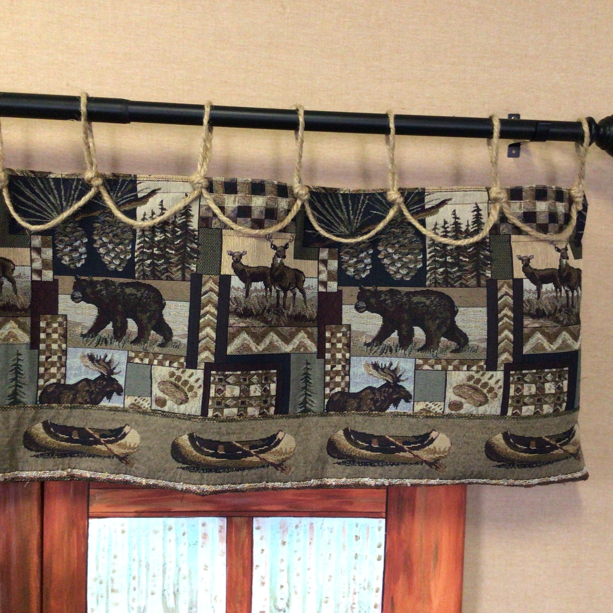 Jute Rope Tab Top Valance, Canoe Patchwork, USA Sewn (pole Not Included ...