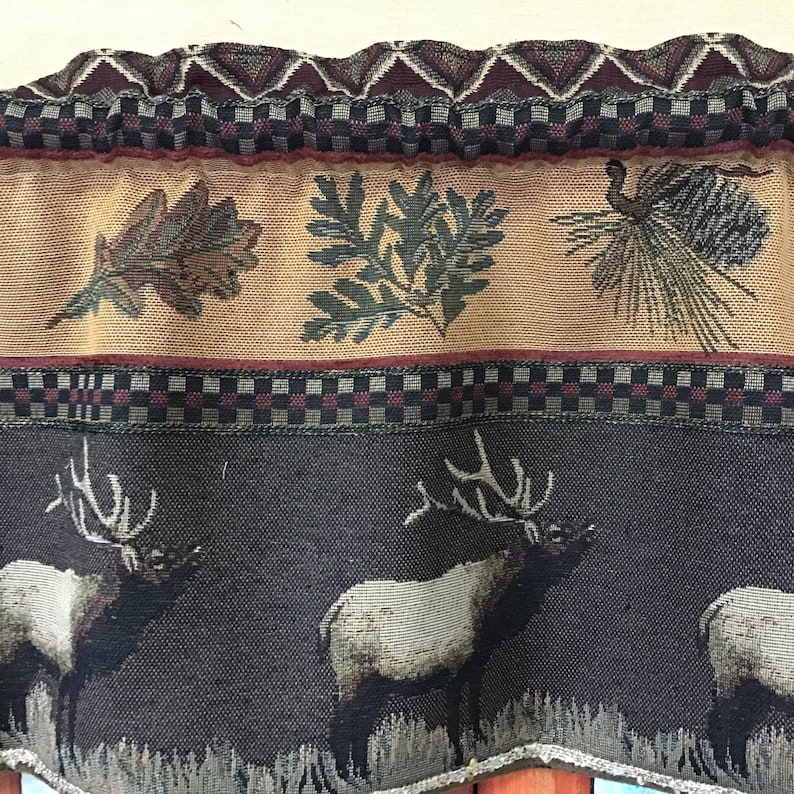Elk Tapestry Valance. Rustic Cabin Decor Curtain Log Cabin - Etsy