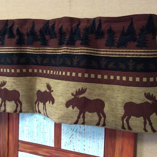 Moose Tapestry Valance. Rustic Cabin Decor Cabin Curtain Log - Etsy