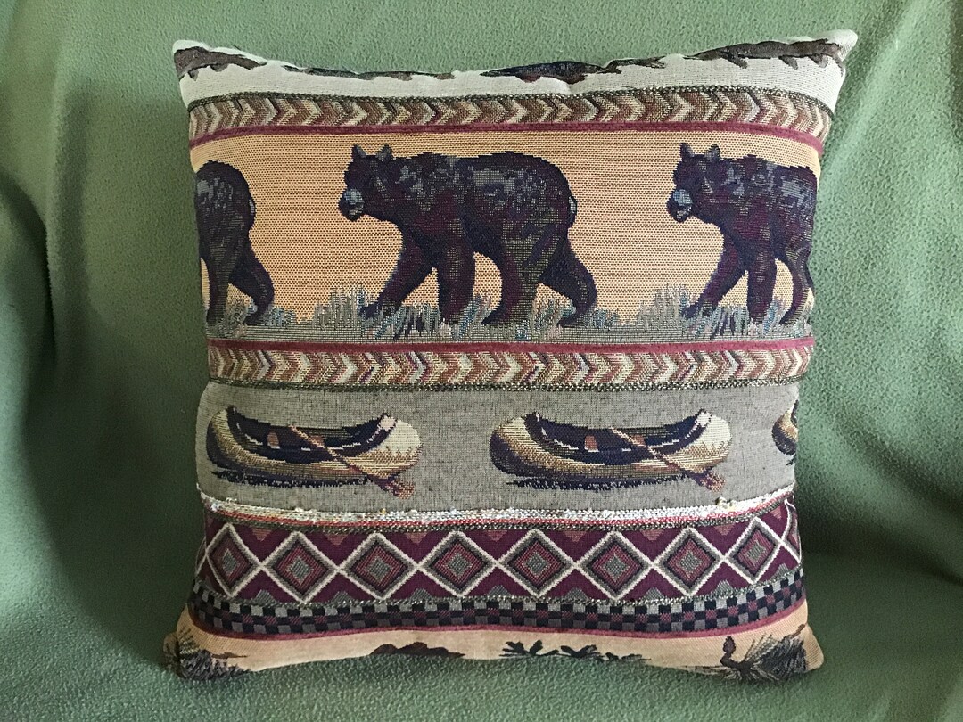 USA Sewn Pillows, Bear and Canoe, Rustic Cabin Decor, Log Cabin ...