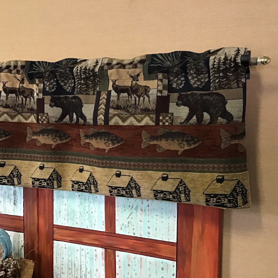 Window Valances 3 1/2 Inch Rod Pocket, Rustic Cabin Decor, Bear, Deer ...