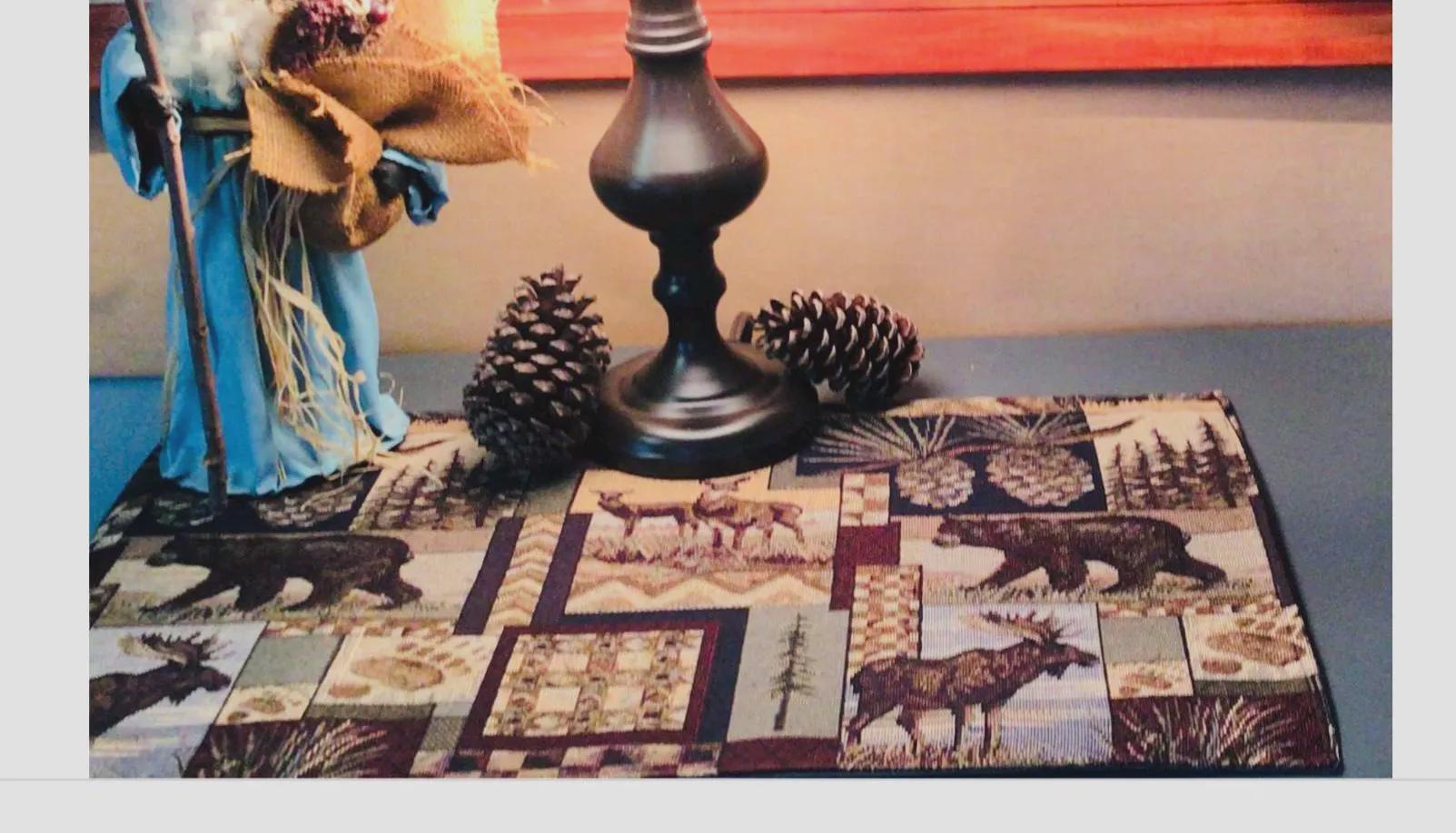 Jute Rope Tab Top Valance, Rustic Cabin Decor: Wildlife Patchwork (pole ...