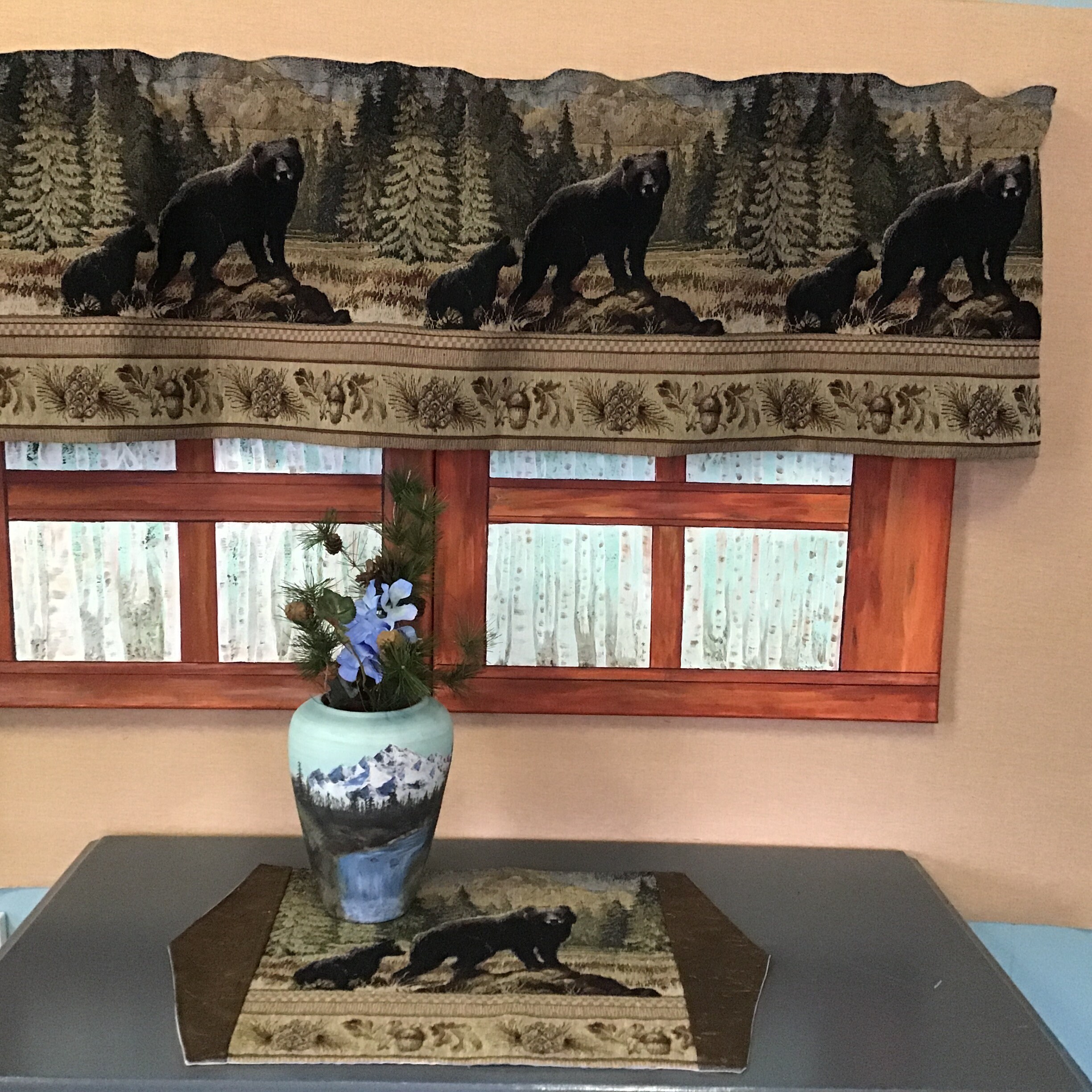 Bear and Cub Tapestry Valance - Rustic Cabin Decor - Etsy