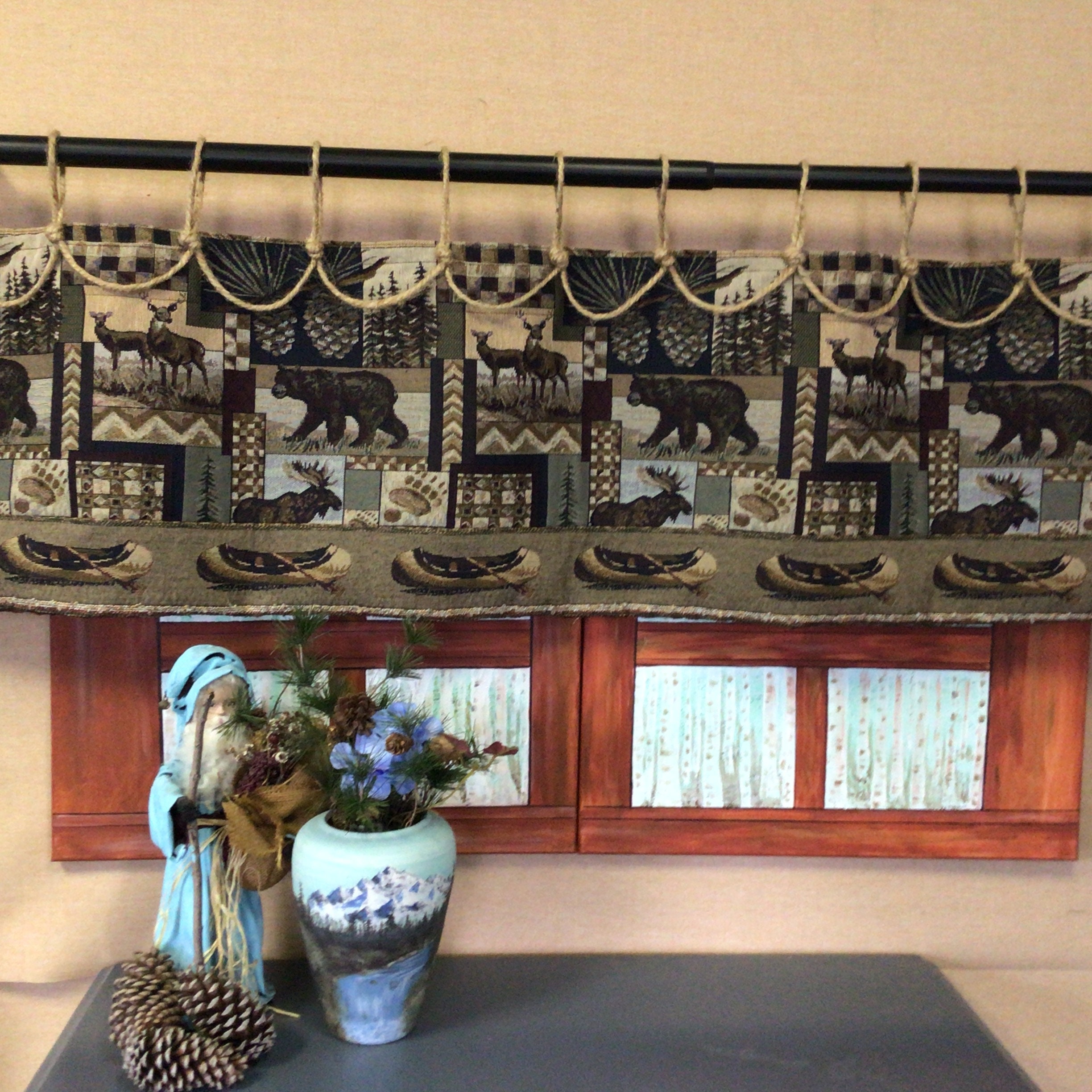 Tapestry Jute Rope Tab Top Valance. Rustic Cabin Decor Canoe - Etsy