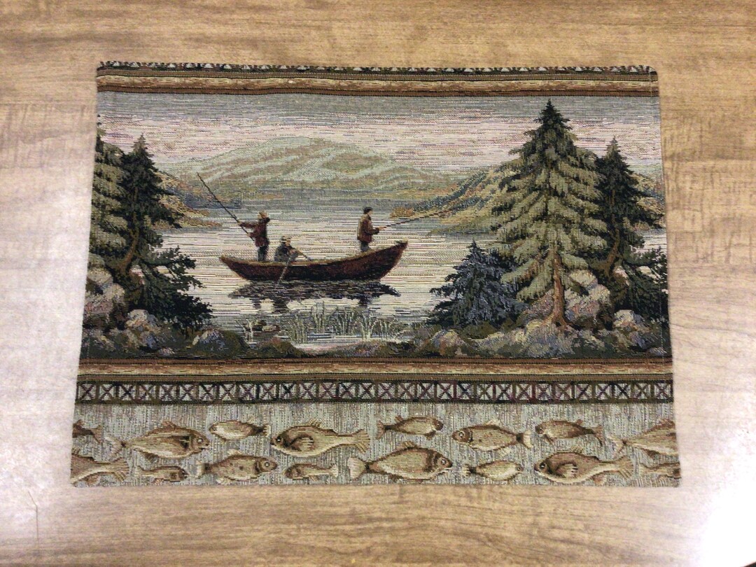 4 or 6 per Set, Tapestry Fishing Boat Placemats, Rustic Cabin Decor ...