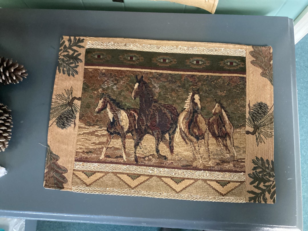 4 or 6 per Set, Tapestry Horse Placemats, Rustic Cabin Decor, Log Cabin ...
