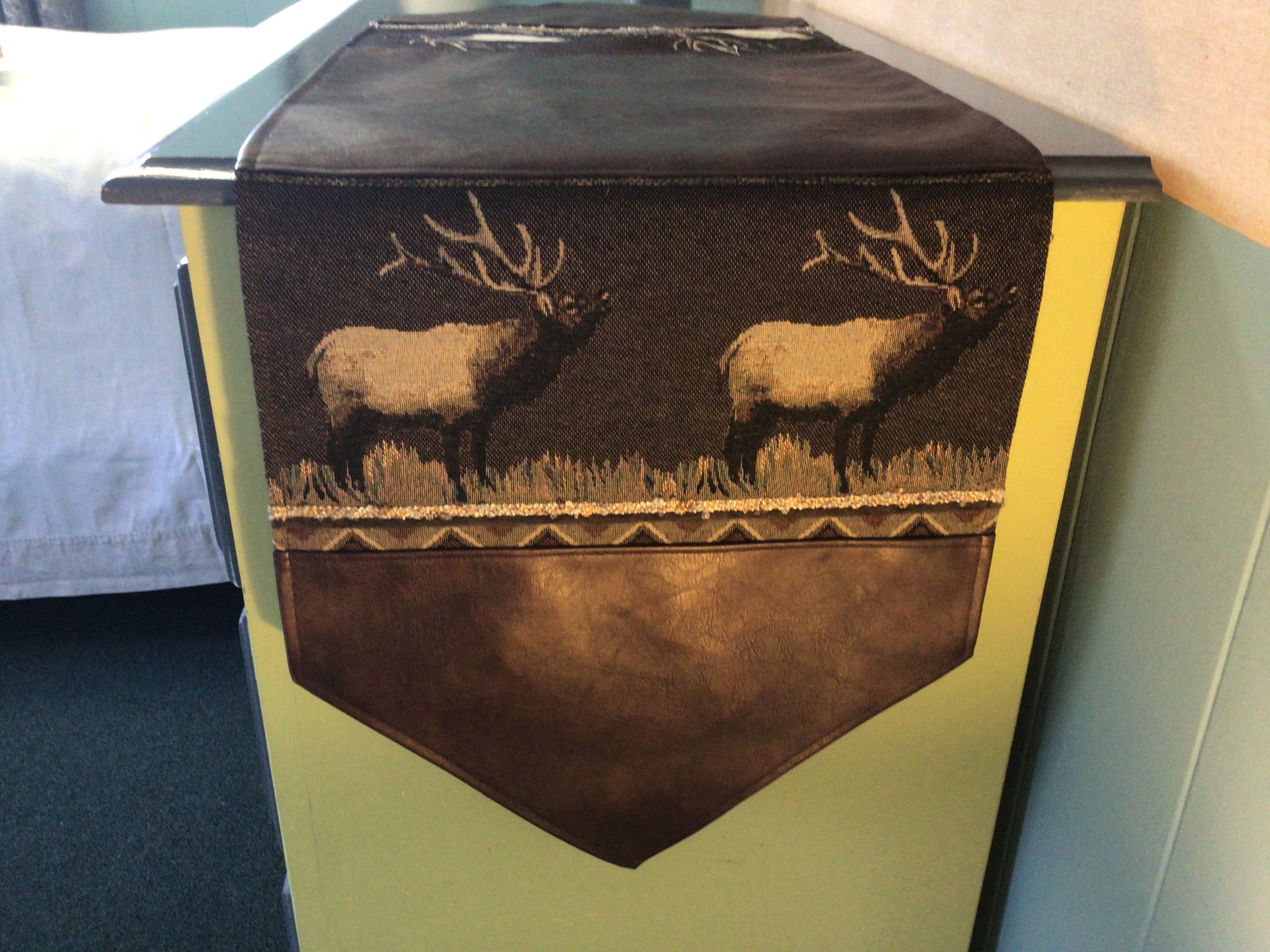 Kitchen & Dining Elk table runner log cabin furniture tooled faux ...