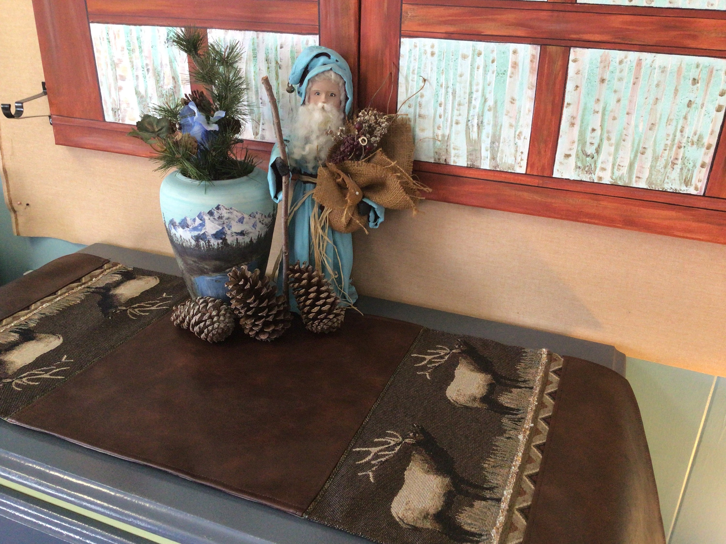 Kitchen & Dining Elk table runner log cabin furniture tooled faux ...