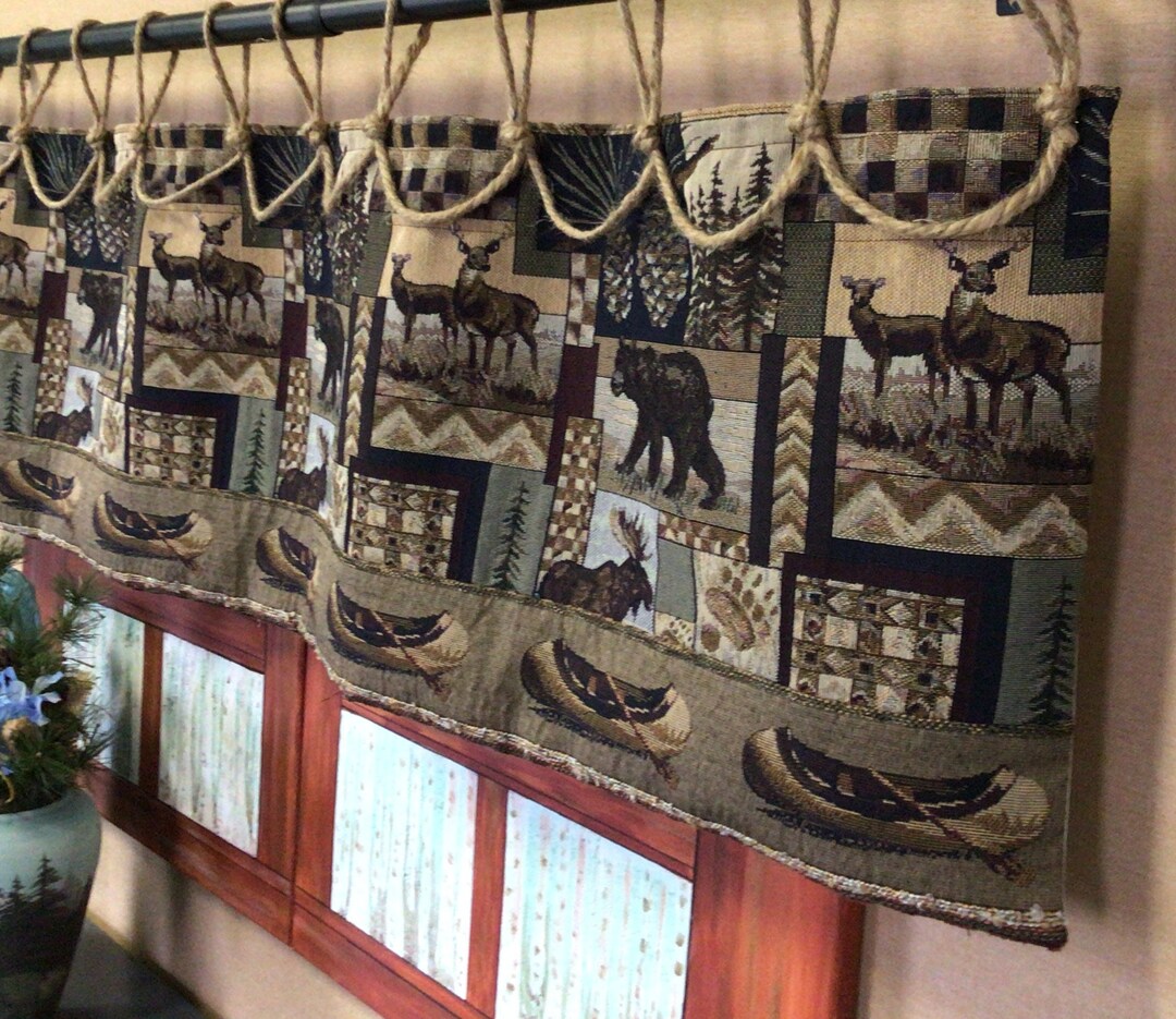 Jute Rope Tab Top Valance, Canoe Patchwork, USA Sewn (pole Not Included ...